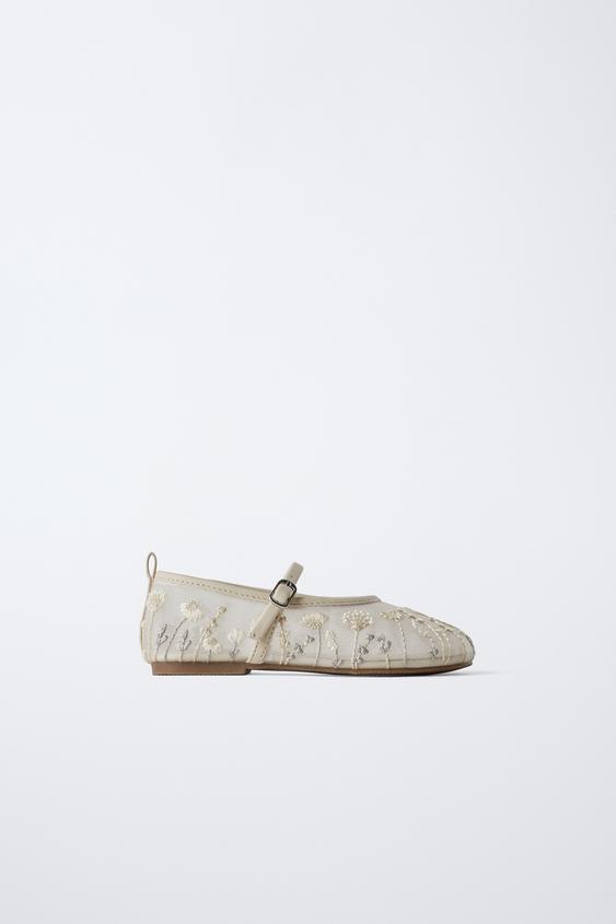 BALLERINA’S MET BORDUURSEL - Gebroken wit | ZARA België / Belgique