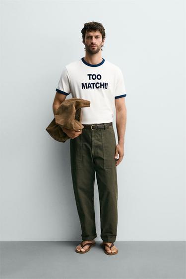 CONTRAST RIB TEXT T-SHIRT - Oyster-white | ZARA Canada
