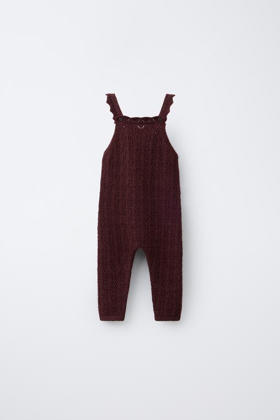 CASHMERE KNIT OVERALLS WITH OPENWORK - Eggplant | ZARA United States