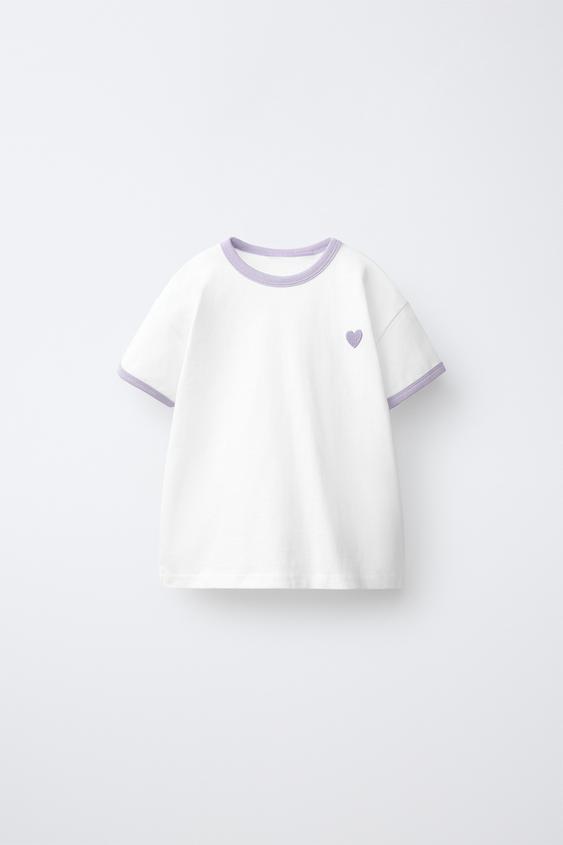 EMBROIDERED CONTRAST T-SHIRT - Light mauve | ZARA Turkey