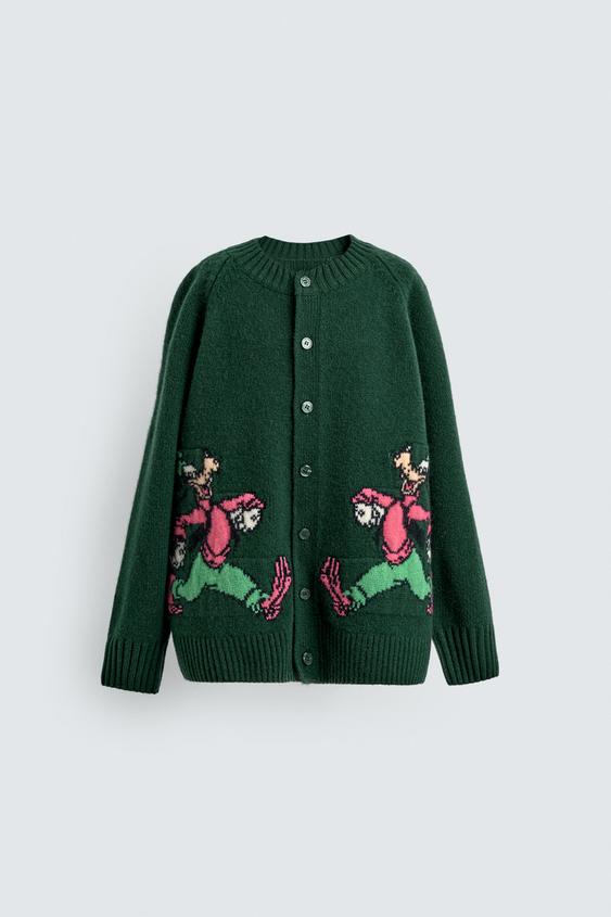 CARDIGAN DIN LÂNĂ 100% GOOFY HARRY LAMBERT FOR ZARA X DISNEY - Verde ...