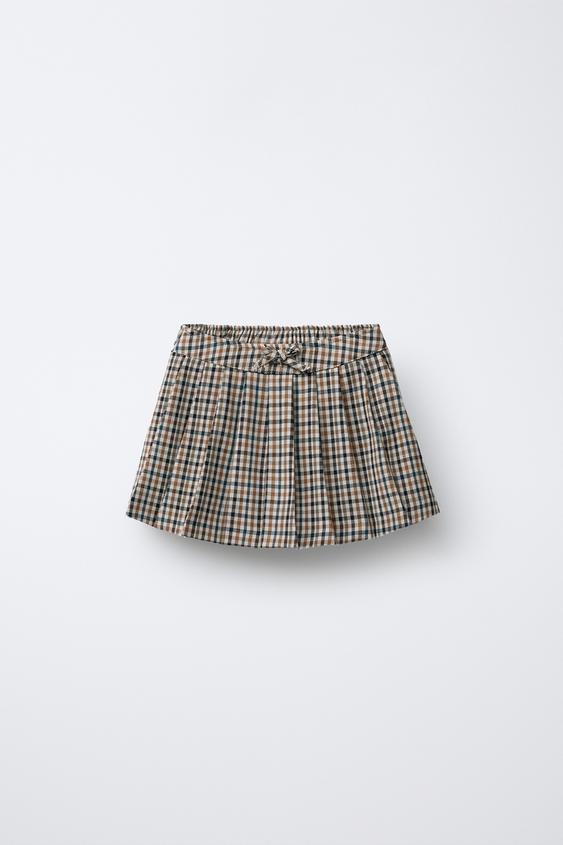 JUPE-SHORT À CARREAUX ET PLIS PLATS - Marron clair | ZARA France