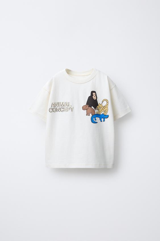 ANIMAL PRINT T-SHIRT - Oyster-white | ZARA New Zealand