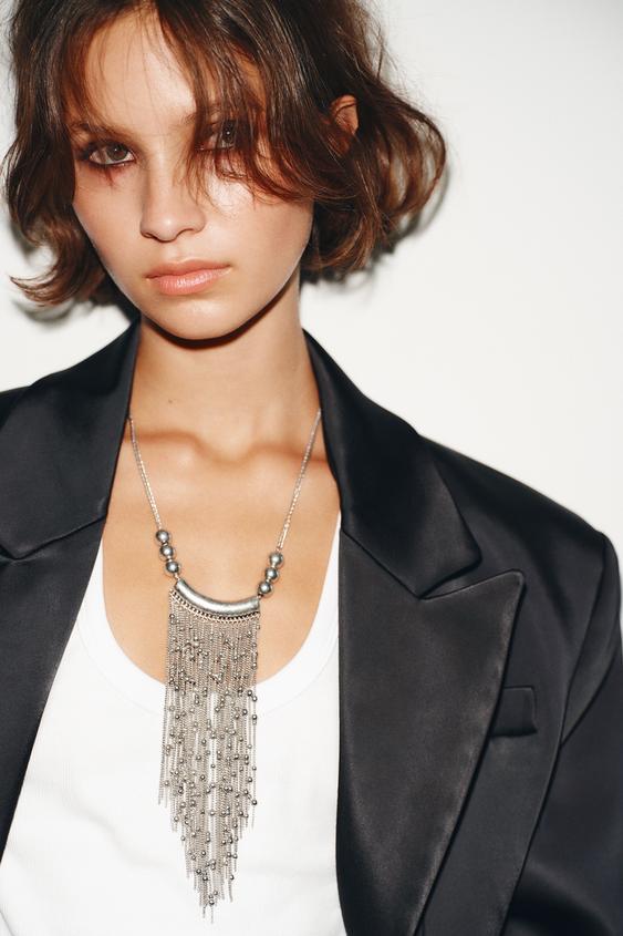 BEAD AND CHAIN NECKLACE - Silver | ZARA India