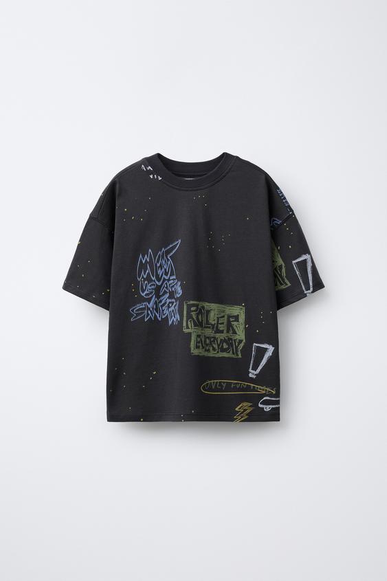 GRAFFITI PRINT T-SHIRT - Dark anthracite | ZARA United Kingdom