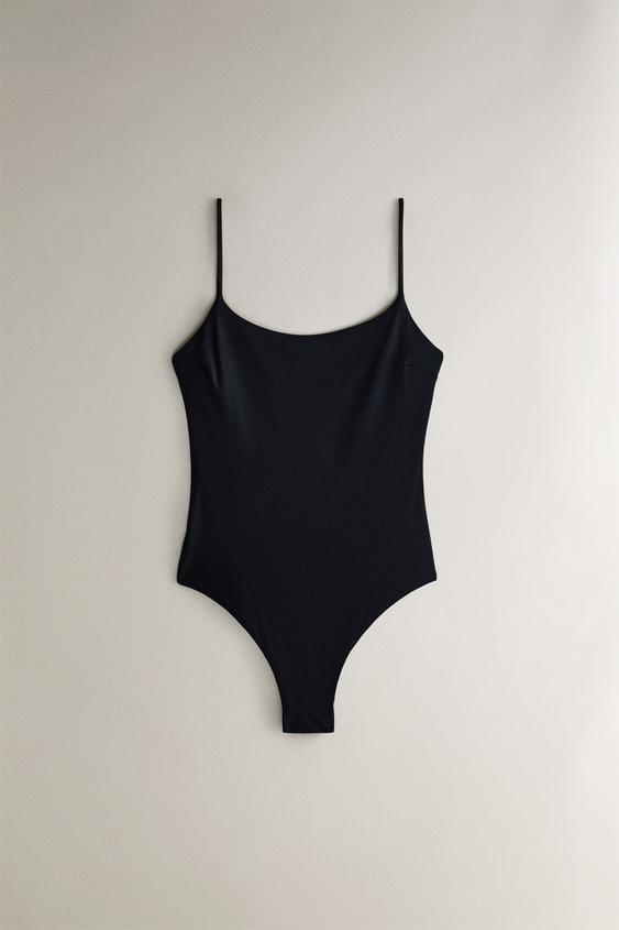 PLAIN COLOR SWIMSUIT WITH THIN STRAPS - Black | ZARA United States