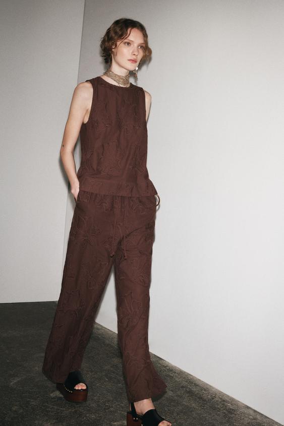 ZW COLLECTION EMBROIDERED TOP - Brown | ZARA Australia