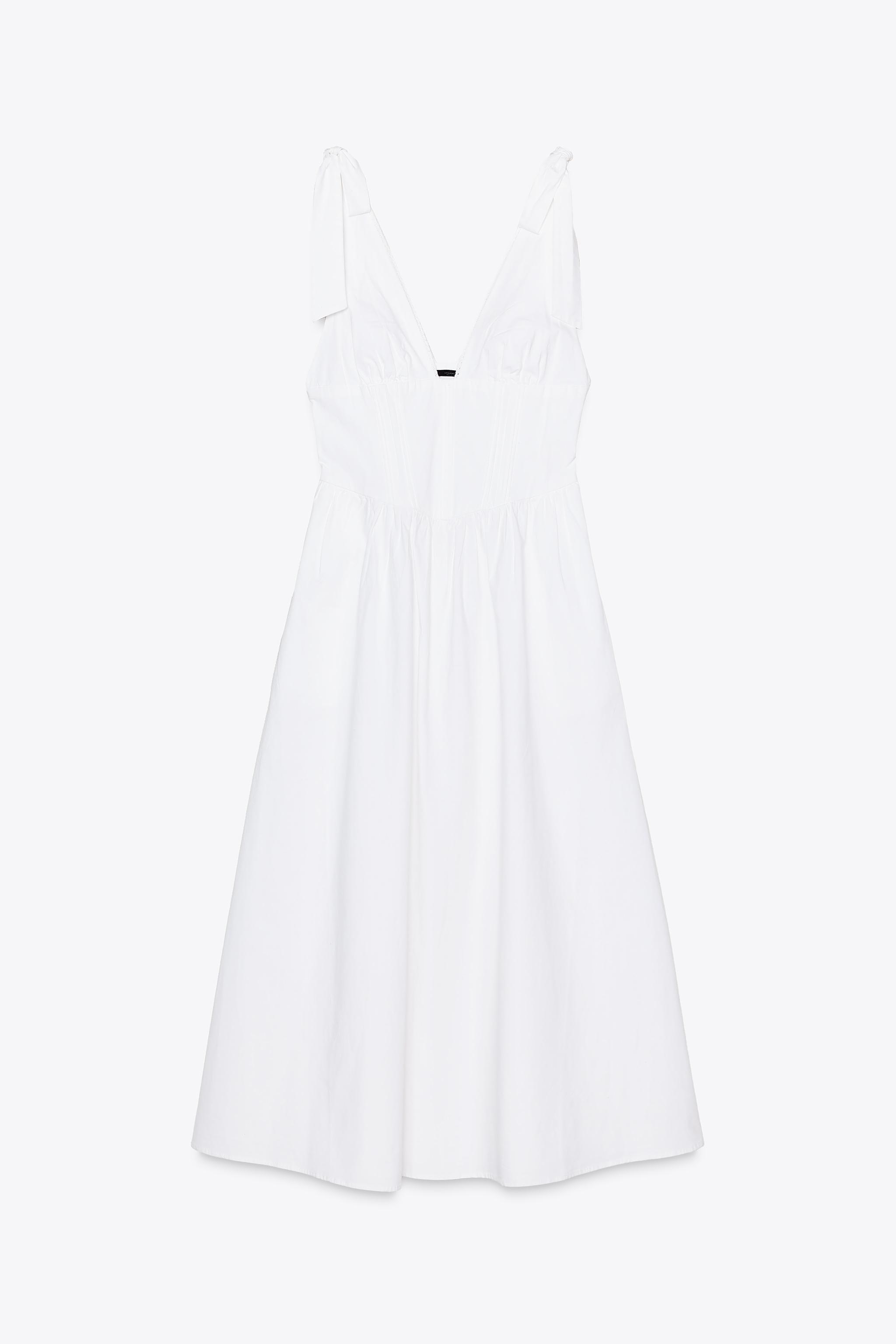 ポプリンリボンミディ丈ワンピース - ホワイト | ZARA Japan / 日本 ポプリンリボンミディ丈ワンピース - ホワイト | ZARA Japan / 日本