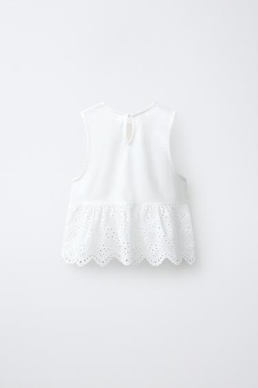 T-SHIRT EN MATIÈRES VARIÉES BRODERIE SUISSE - Blanc | ZARA France