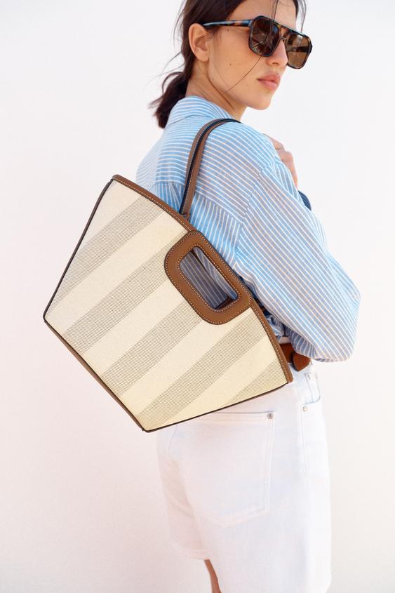 Canvas Topstitched Tote Bag Ecru Zara India