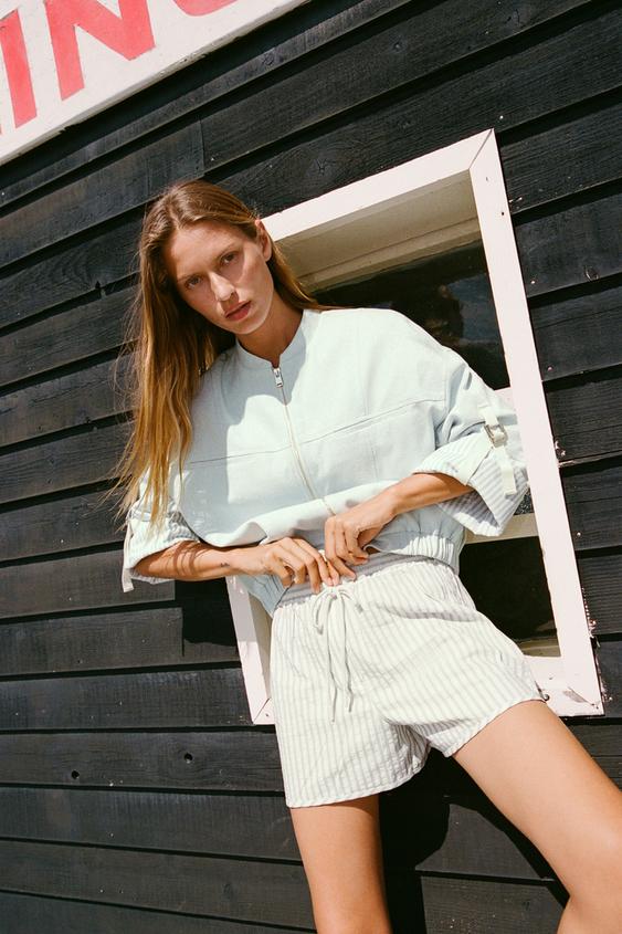 STRIPED DRAWSTRING SHORTS - Ecru / Brown | ZARA Turkey