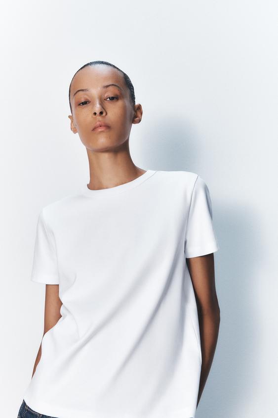 CAMISETA INTERLOCK MANGA CURTA - Branco | ZARA Brasil