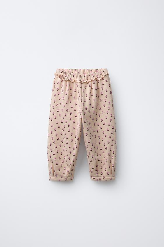 PLUSH BALLOON FLORAL PANTS - Mid-ecru | ZARA Canada