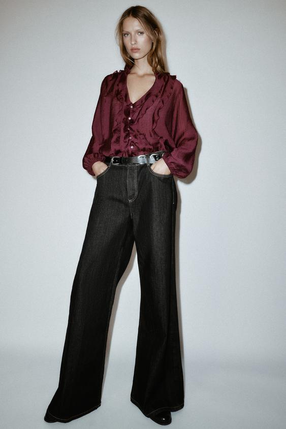 BLUZA S VOLANIMA - Burgundac | ZARA Hrvatska / Croatia