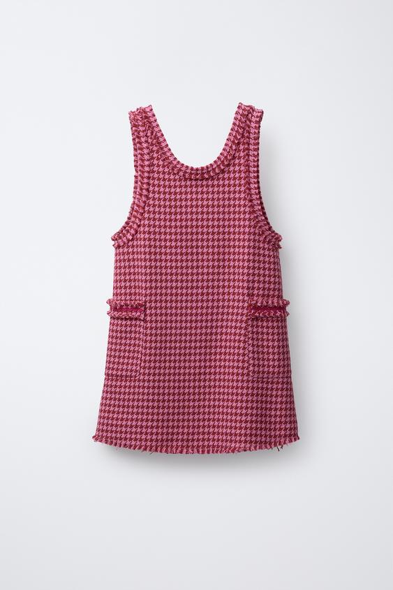 TEXTURED FRAYED PINAFORE DRESS - Pink | ZARA Singapore