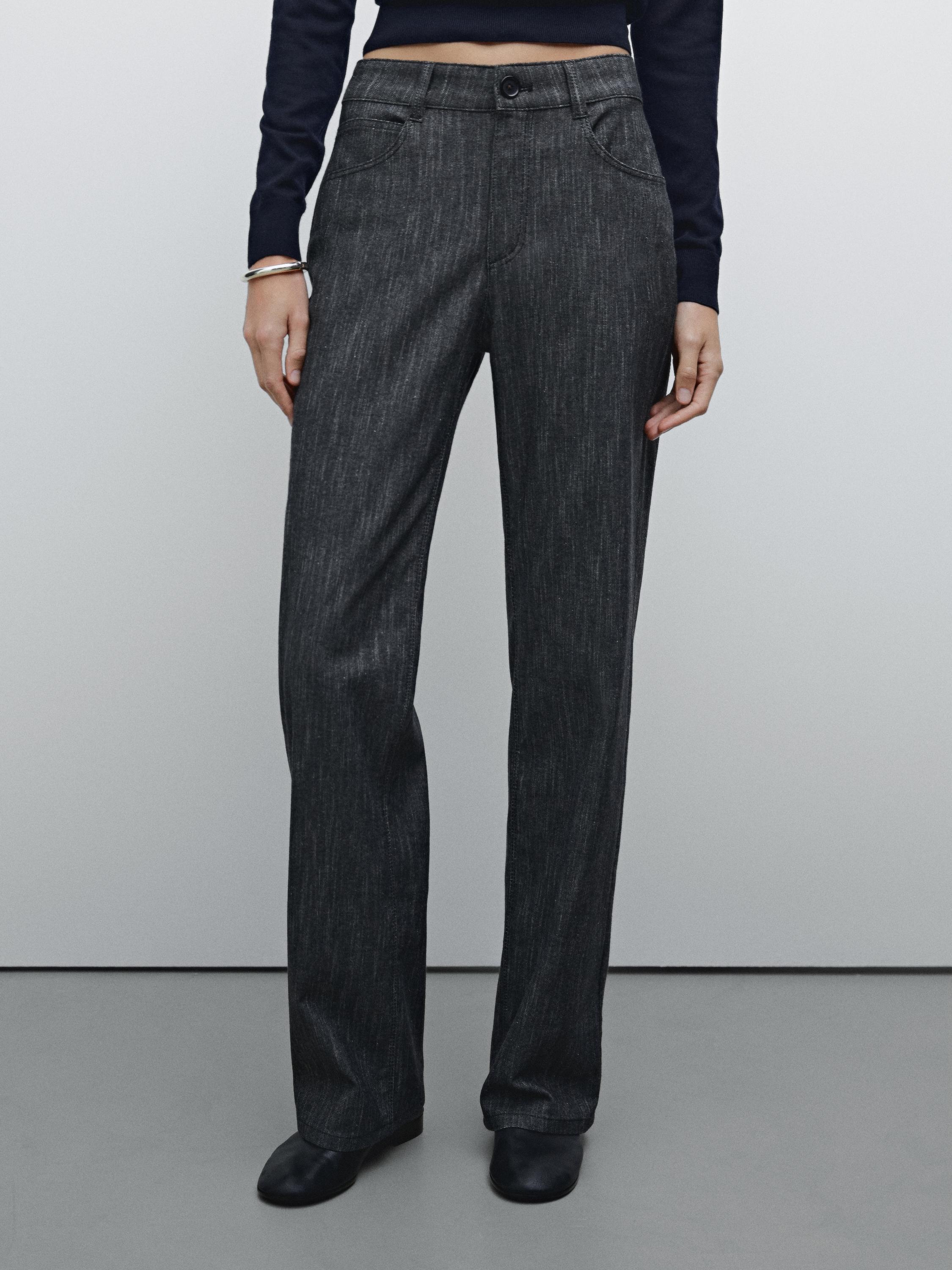 Straight-leg flecked cotton blend trousers - indigo vigore Straight-leg flecked cotton blend trousers - indigo vigore