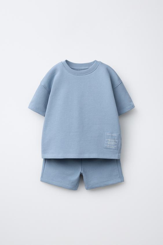 ENSEMBLE JOGGING T-SHIRT ET BERMUDA À ÉTIQUETTE - Bleu clair | ZARA ...