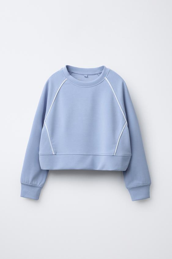 SWEATSHIRT WITH CONTRAST PIPING AND MODAL - Blue | ZARA New Zealand