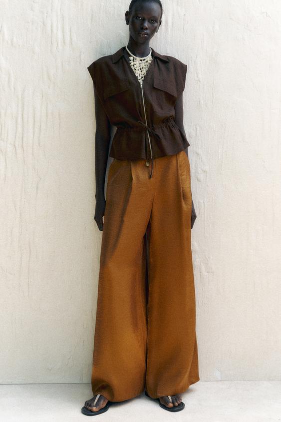 SAFARI LINEN BLEND TOP - Brown | ZARA Turkey