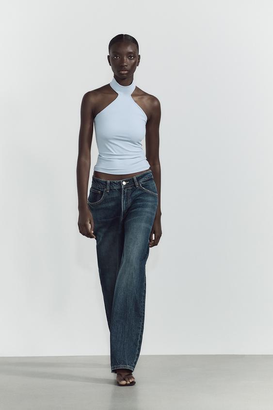 POLYAMIDE HALTER TOP - Light blue | ZARA Australia