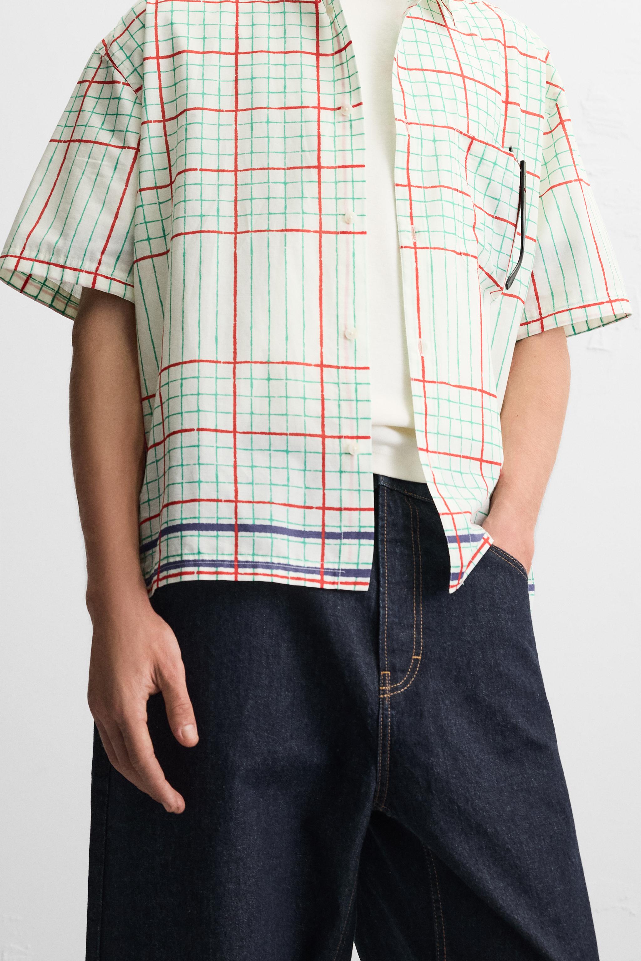 BOXY FIT PLAID SHIRT - Green/White | ZARA United States BOXY FIT PLAID SHIRT - Green/White | ZARA United States