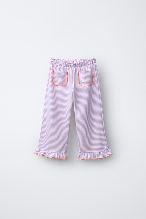 CULOTTE MIT STREIFEN, VOLANTS UND KONTRASTFARBENEM PICOT-SAUM - Flieder ...