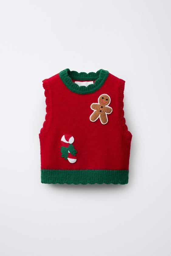 TRICOT GILET MET GEHAAKTE PATCHES - Rood | ZARA België / Belgique