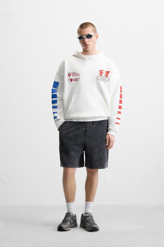SUDADERA CAPUCHA ESTAMPADO RACING - Blanco roto | ZARA España