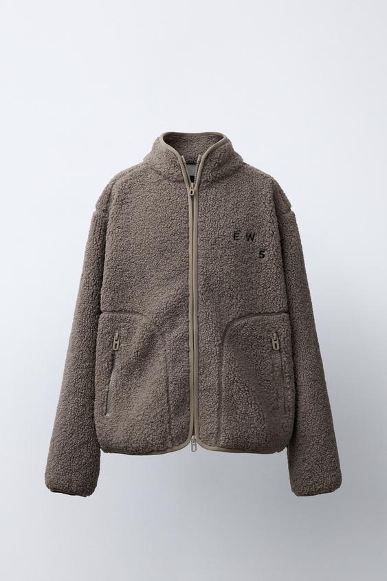 FAUX SHEARLING JACKET WITH EMBROIDERED TEXT - Brown | ZARA UAE - Dubai ...