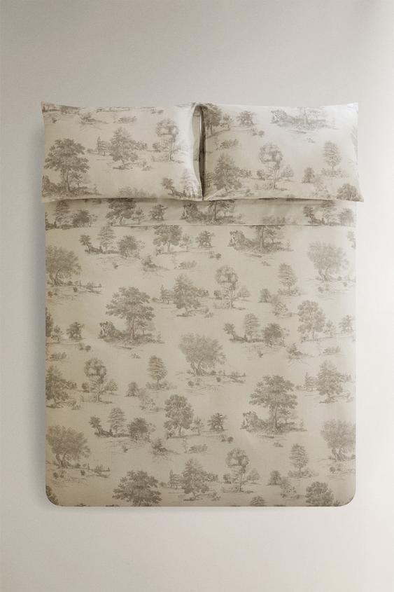 CAPA DE EDREDOM DE CETIM COM TOILE DE JOUY - Cinza-claro | ZARA Brasil