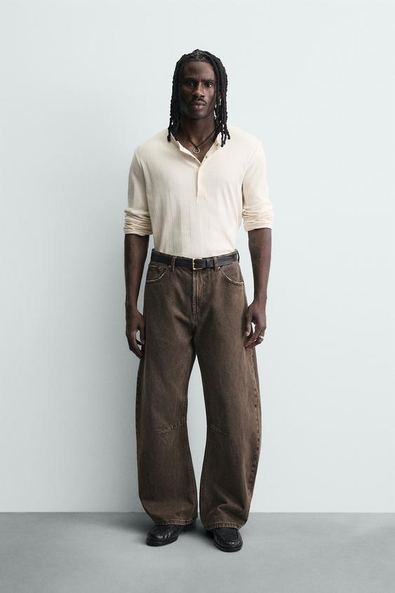 WASHED BARREL FIT TROUSERS - Brown | ZARA Australia