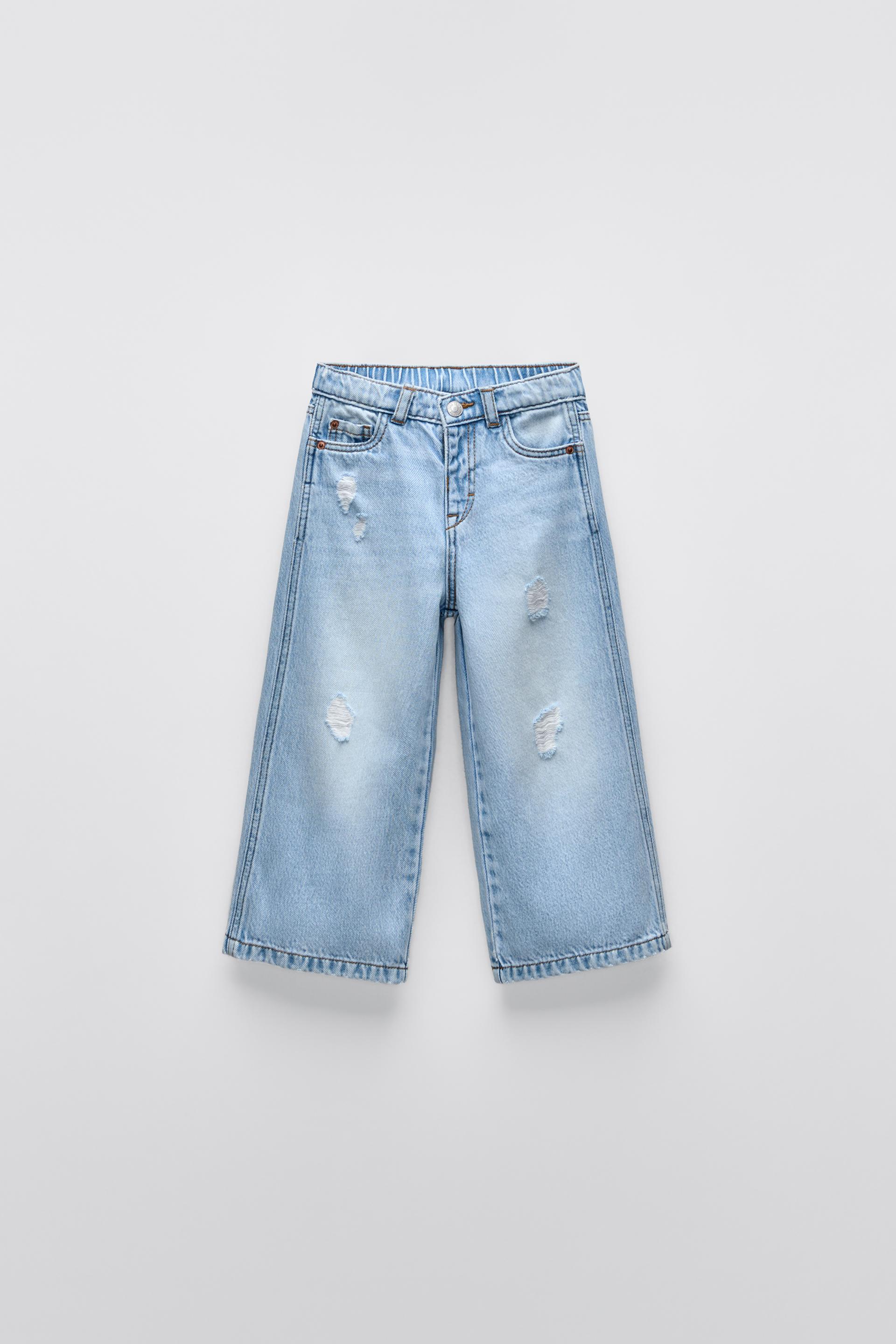 RIPPED WIDE LEG JEANS - Blue | ZARA Thailand