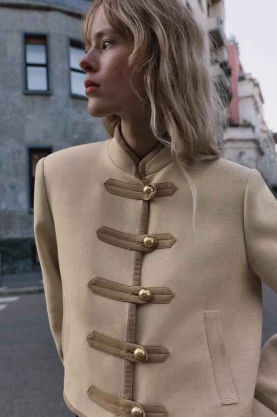 FROG FASTENER SHOULDER PAD JACKET - Beige | ZARA United States