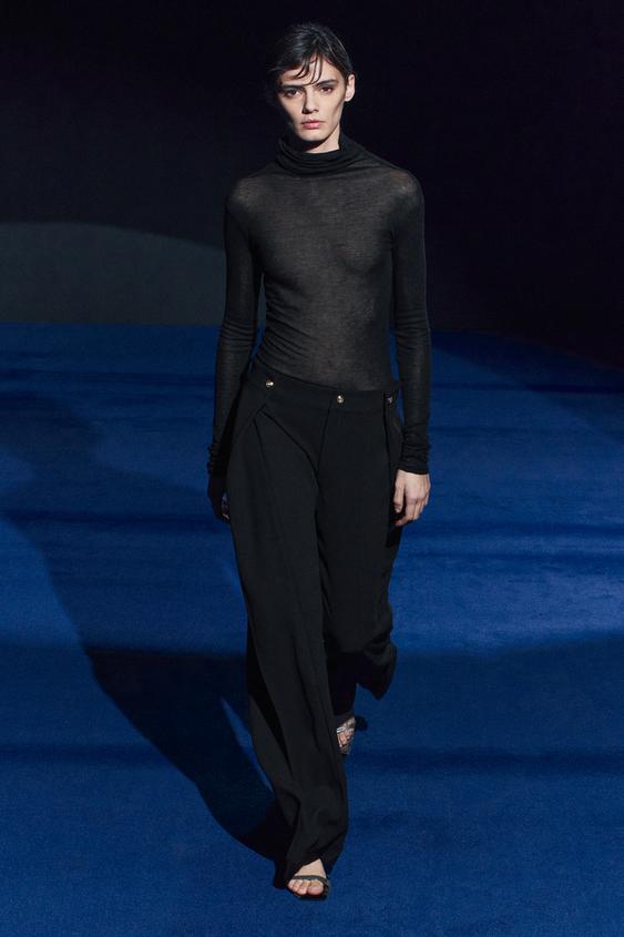 ZW COLLECTION 紐扣打褶長褲 - 黑色 | ZARA Hong Kong SAR / 香港特別行政區