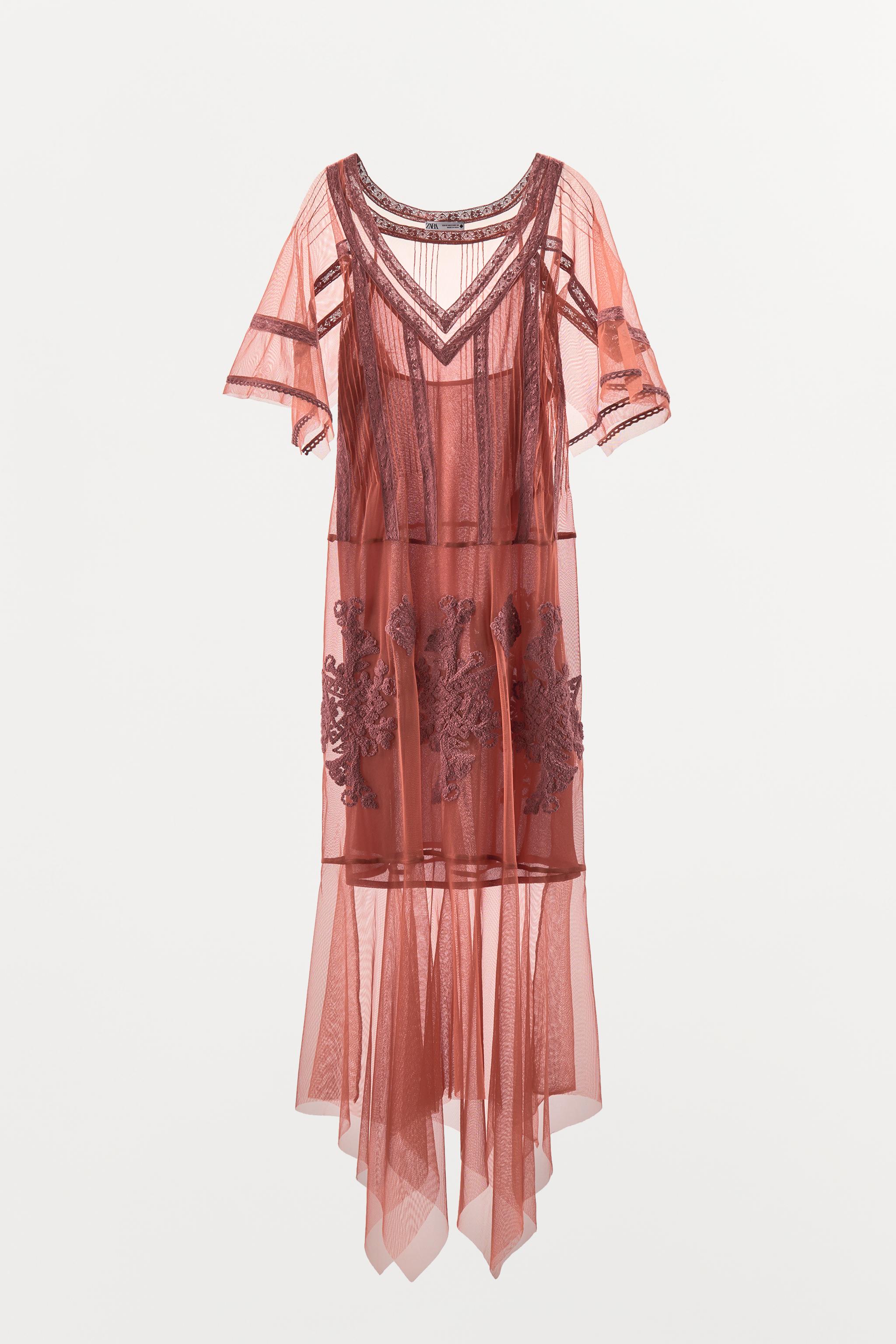 エンブロイダリー チュールワンピース - レディッシュ | ZARA エンブロイダリー チュールワンピース - レディッシュ | ZARA