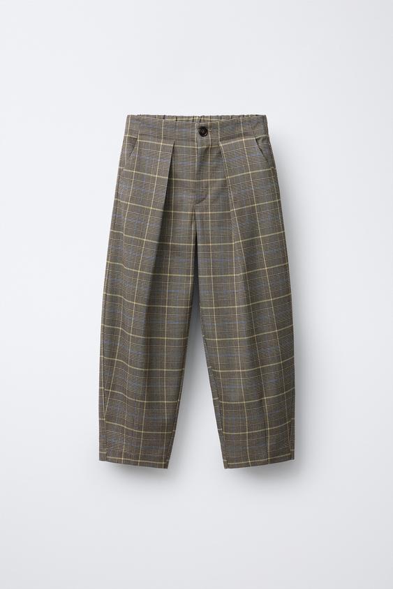 BARREL PLAID PANTS WITH DARTS - taupe brown | ZARA Canada