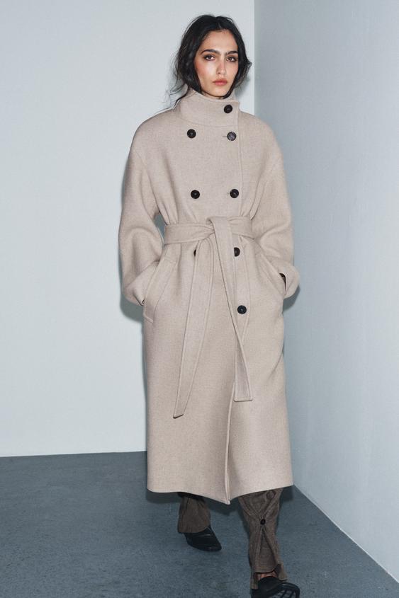 OVERSIZED HIGH-NECK COAT ZW COLLECTION LIMITED EDITION - Stone | ZARA ...