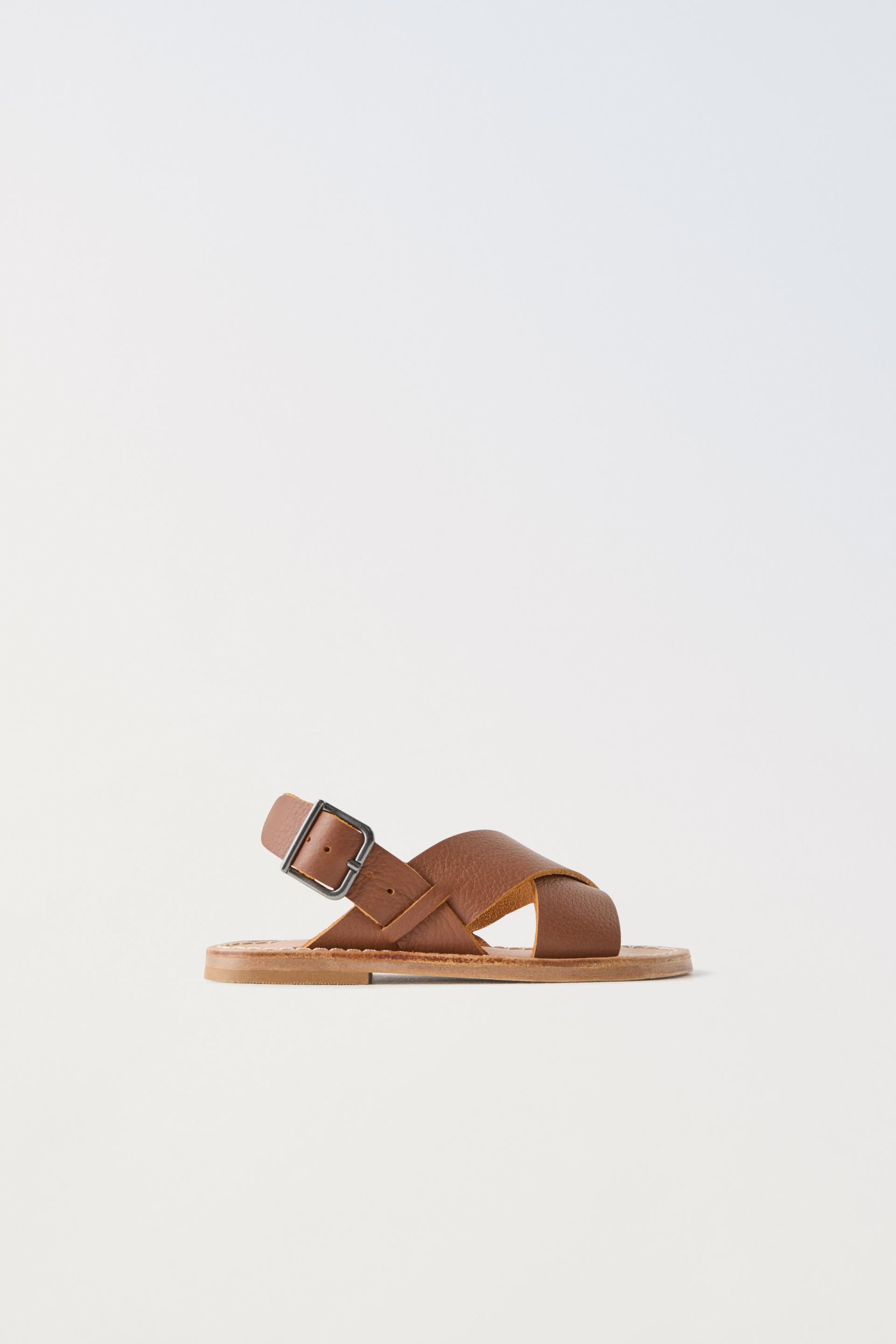 LEATHER CROSSOVER SANDALS - Brown | ZARA Ireland