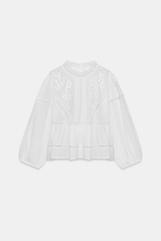 BLUSA BORDADOS ZW COLLECTION - Crudo | ZARA Chile