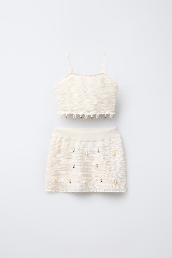 SHELL KNIT TOP AND SKIRT SET - Ecru | ZARA Saudi Arabia