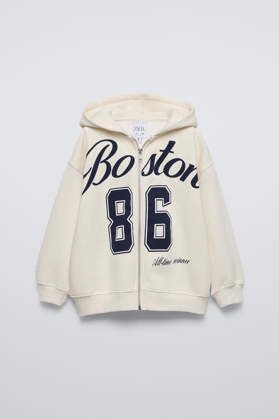 PRINTED ZIP-UP HOODIE - Ecru | ZARA New Zealand