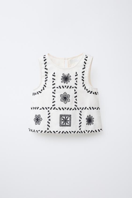 TOP BORDADOS CON LINO - Crudo / Negro | ZARA Chile