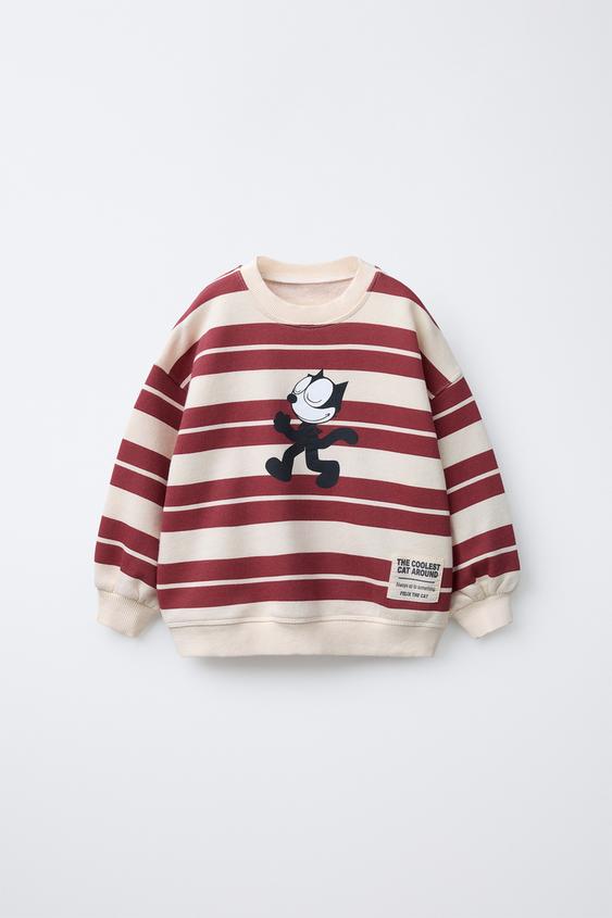 FELIX THE CAT © STRIPED SWEATSHIRT - Ecru / Maroon | ZARA India