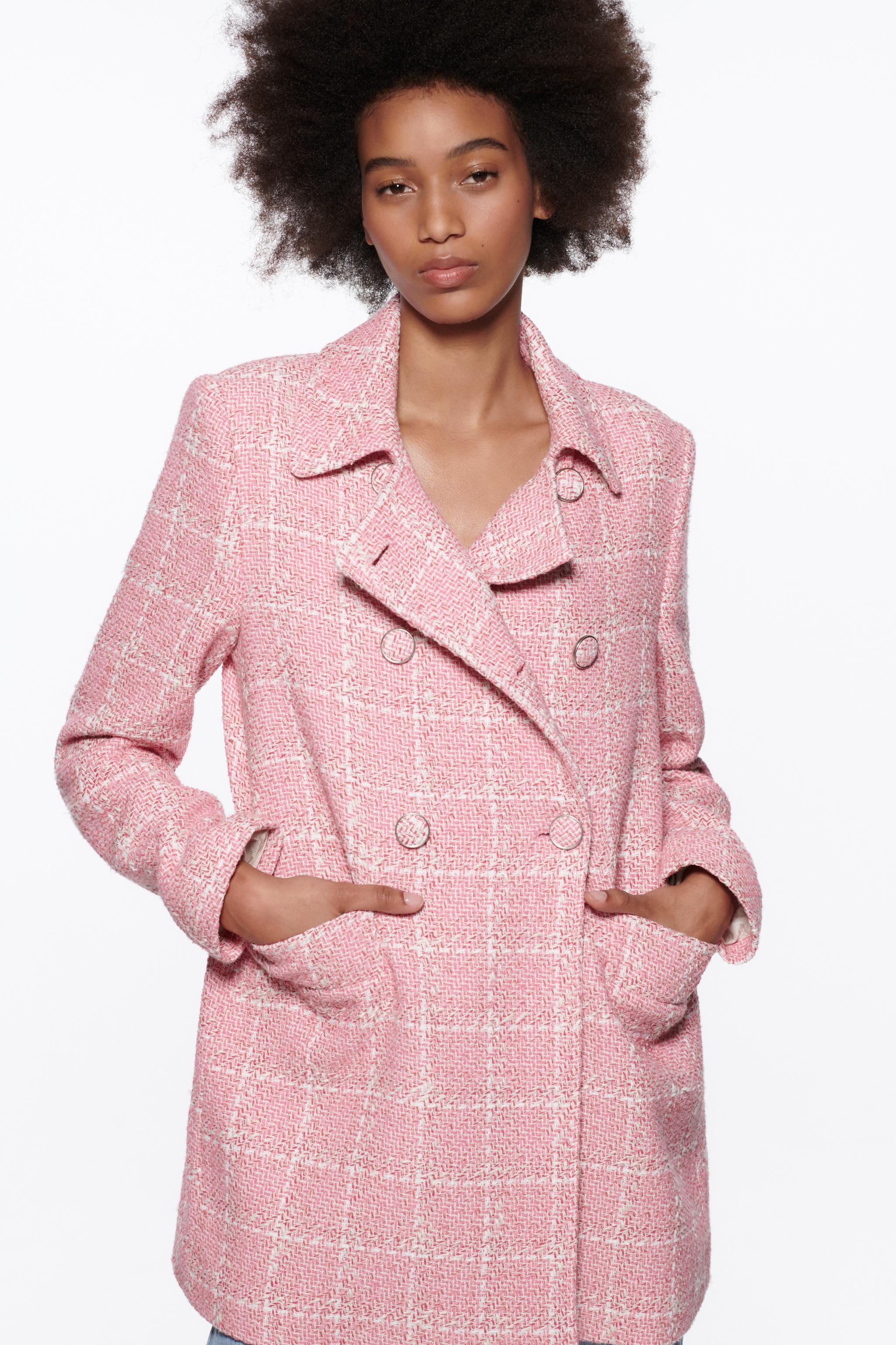 TEXTURED PLAID COAT Pink White ZARA United States