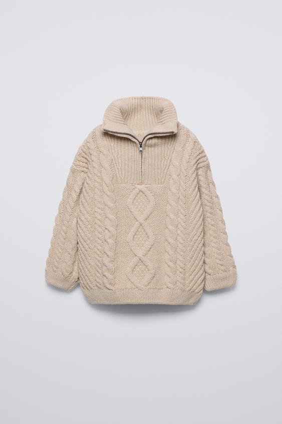 QUARTER-ZIP KNIT SWEATER - Light beige | ZARA New Zealand