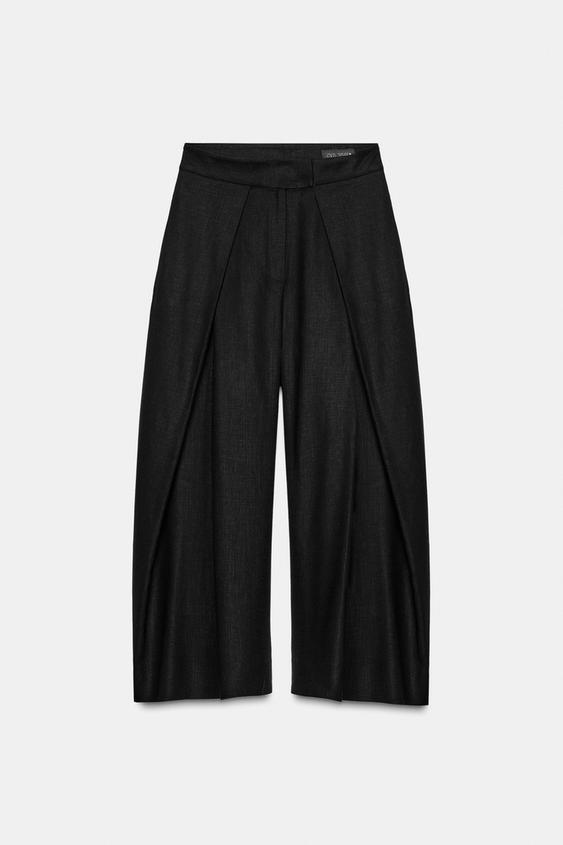 PANTALÓN WIDE LEG PINZAS ZW COLLECTION - Negro | ZARA Chile