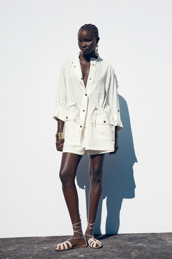 LINEN BLEND SAFARI SHIRT - Oyster-white | ZARA Singapore