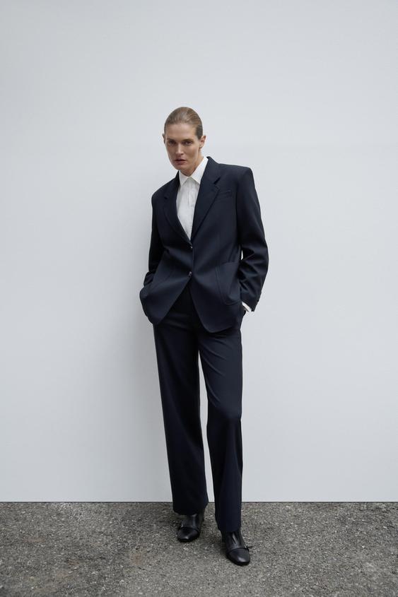 Blazer Oversize Saku Zw Collection Biru Navy Zara Indonesia