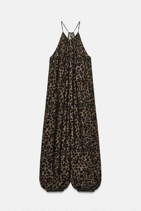 ANIMAL PRINT LONG JUMPSUIT - Khaki | ZARA Australia