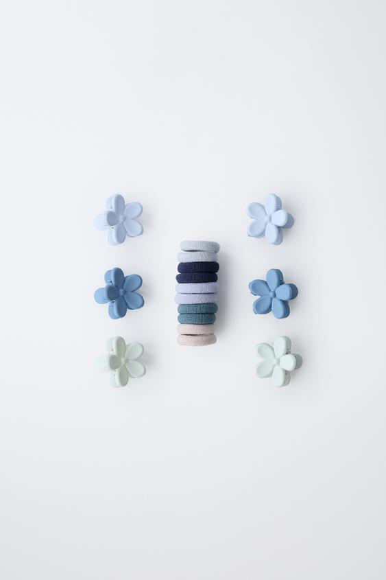 BOX SET OF FLOWER HAIR CLIPS AND HAIR TIES - Black | ZARA United States